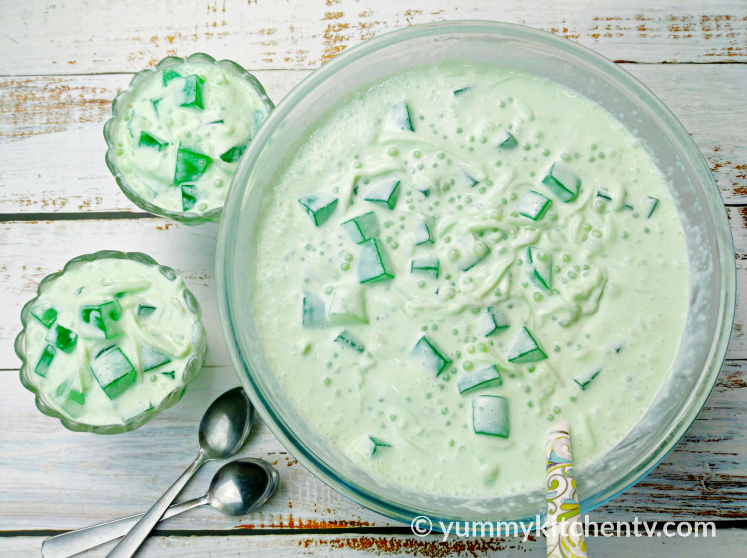 Buko Pandan - A deliciously creamy vibrant dessert - Yummy Kitchen