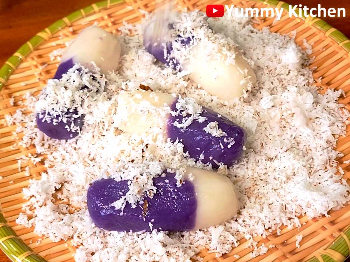 Cheesy Ube Palitaw Balls - Chewy Purple Rice Cakes ( in 5 steps ) - Yummy Kitchen