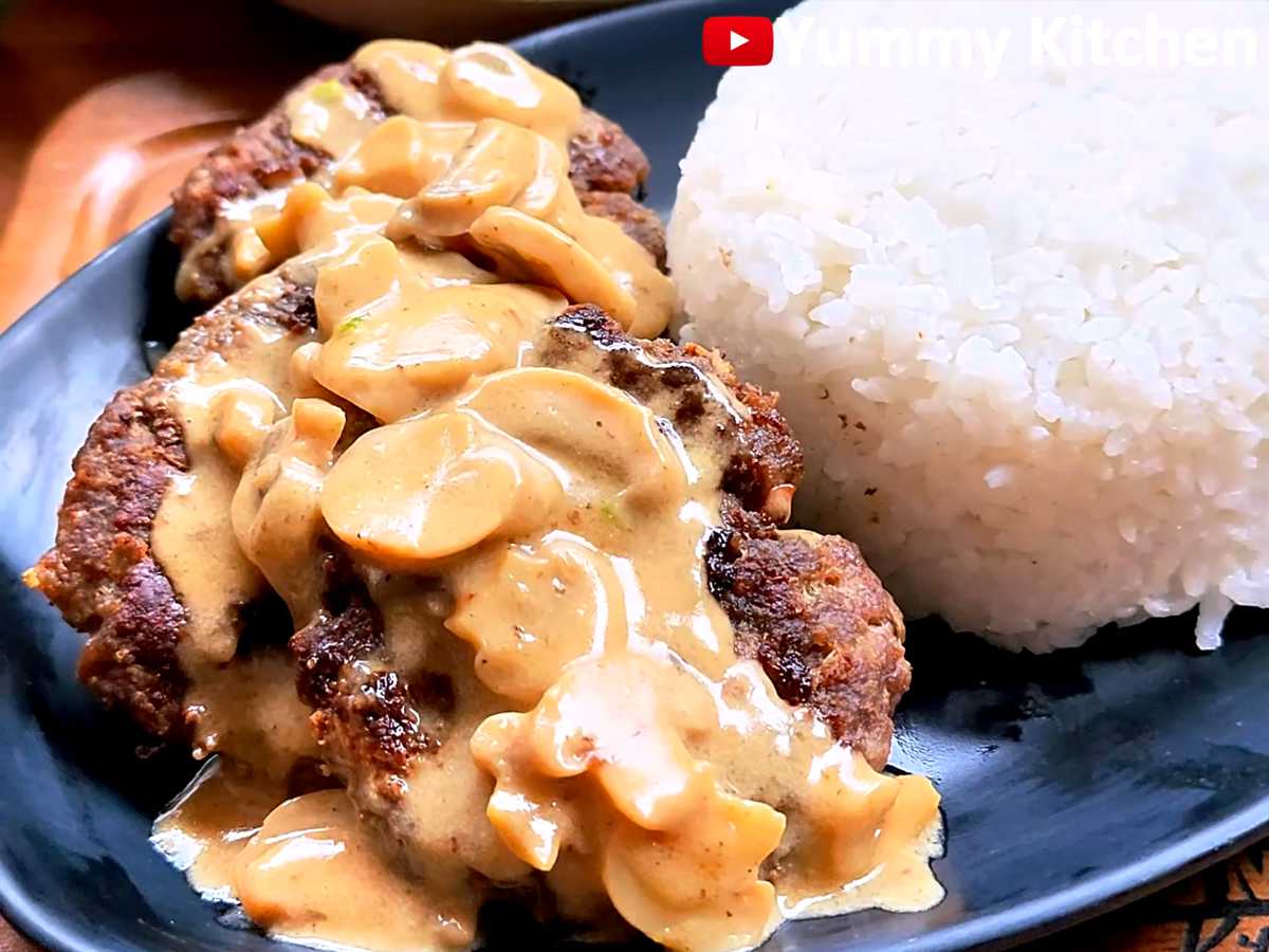 Burger Steak Recipe with Mushroom sauce ( Beefy and Creamy ) - Yummy ...